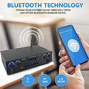 Pyle Bluetooth Home Audio Theater Amplifier Stereo Receiver 4 Channel 800 Watt Sound System w/MP3, USB, SD, AUX, RCA, FM,MIC, Headphone, Reverb Delay, LED Vol, for Home/Studio/Theater Speakers