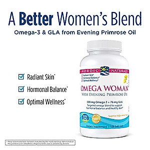 Nordic Naturals Omega Woman, Lemon - 120 Soft Gels - 500 mg Omega-3 + 800 mg Evening Primrose Oil - Healthy Skin, Hormonal Balance, Optimal Wellness - Non-GMO - 60 Servings