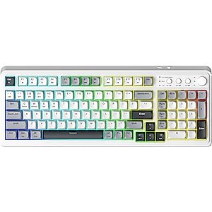 AULA 99 Wireless Keyboard, Custom Computer Keyboard, Tri-Mode Bluetooth 5.0/2.4GHz/USB-C Cute Creamy Gaming Keyboards with Number Pad, RGB Backlit Media Knob Programmable Keybaord for PC Gamer - White