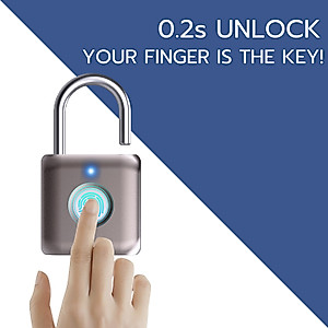 Pothunder Fingerprint Padlock, Smart Metal Keyless Thumbprint Lock, Waterproof, USB Rechargeable, for Gym, School, Luggage, Backpack, Suitcase, Golden