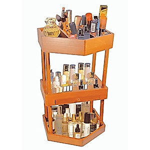 3-Layer Wooden Classical Cosmetic Organizer，360°Rotating Cosmetic Display Case with Drawer Can Store Various Cosmetics, Jewelry and Perfume for Bedroom & Bathroom Countertops Dresser Vanity-Large