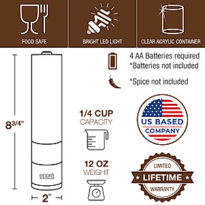 Eparé Bundle: Electric Salt or Pepper Grinder - Battery Operated Ceramic Burr Peppermill Shaker (Metallic) & Electric Salt or Pepper Grinder - Battery Operated Ceramic Burr Peppermill Shaker (Copper)