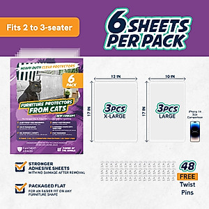 Panther Armor Anti Scratch Furniture Protector, 6-Sheets + 36 Pins, Couch Guards from Cat Claws, 100% Transparent, Stop Cats & Dogs from Scratching Furniture, Heavy Duty