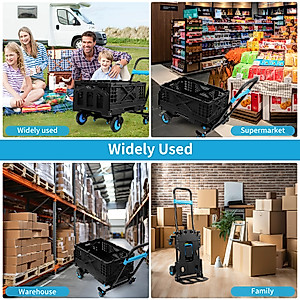 LemoHome Folding Hand Truck Dolly with Basket,Heavy Duty Truck Dolly,330LB Capacity Foldable Hand Cart,Portable Dolly with Telescoping Handle and Rubber Wheels,Dolly Cart with Bungee Cords for Moving