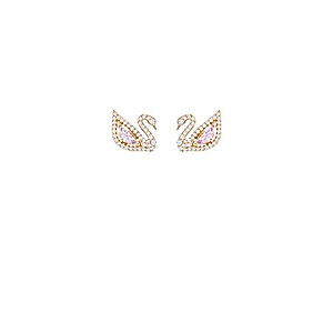 Swarovski Swan Earrings, Rose Gold Tone Finish, Pink Crystals, Clear Crystals