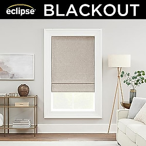 Eclipse Drew Roman Shades for Windows, Cordless 100% Blackout Shades, 23 in Wide x 64 in Long, Noise Reducing, Energy Efficient and Textured Solid Window Shades for Living Room, Bedroom, Linen