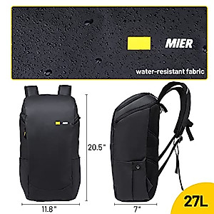 MIER Casual Daypack Travel Laptop Backpack Water Resistant, Commuter Back Pack Simple College Bookbag with Multiple Pockets for Men Women Work School Outdoors, Fits 15.6 Inch Notebook (27L, Black)