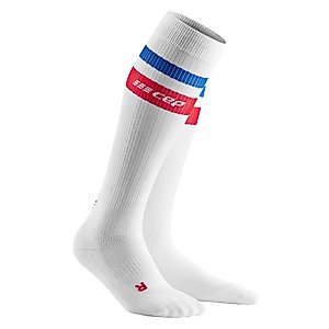 CEP Men's Compression Socks 80's Compression Tall Socks, White/Red&Blue III