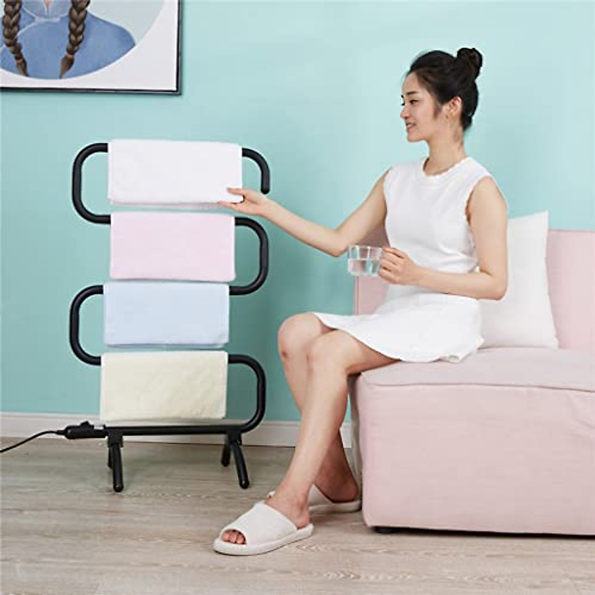 FCMLD Bathroom Towel Warmer Electric Towel Drying Rack Towels Heated Rack Standing Wall Mounted Bath Towel Hanger Dryer Shelf