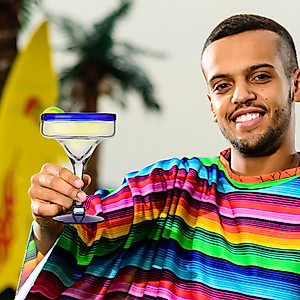 Margarita Glasses Set of 6 Hand Blown Glasses with Cobalt Blue Rim 14 oz Margarita Glasses for Cocktail Champagne Martini Glasses, Dishwasher Safe