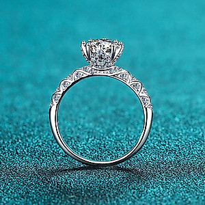 yoalincy 1 Carat Six Prong Solitaire Moissanite Ring, Wedding band 925 Sterling Silver with 18K Gold Plated Lab Created Simulated Round Diamond Ring, Promise Wedding Rings