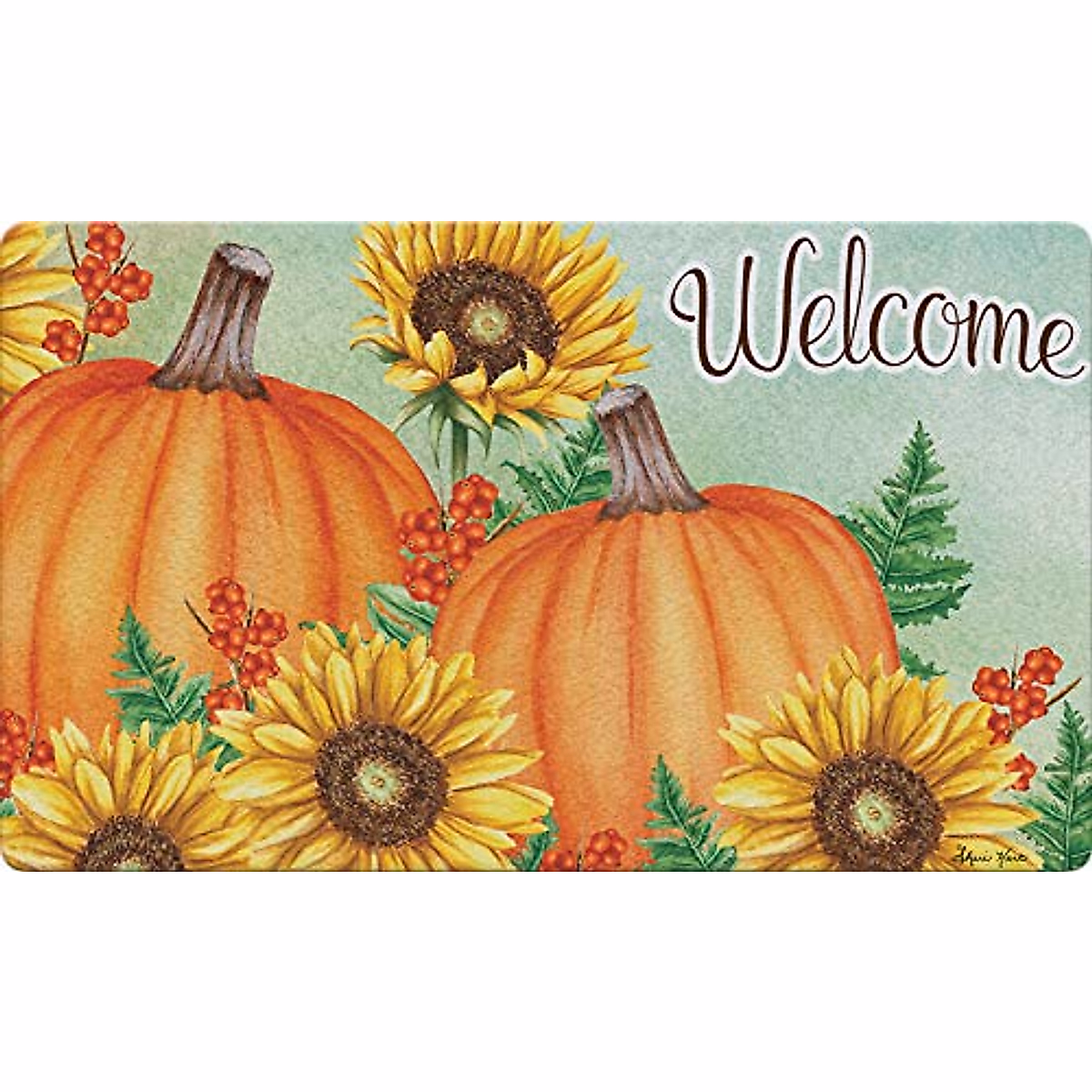 Toland Home Garden 800496 Welcome Sunflowers Fall Door Mat 18x30 Inch Pumpkin Outdoor Doormat for Entryway Indoor Entrance