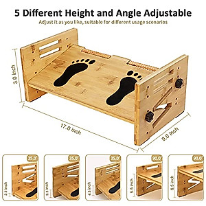 Under Desk Foot Rest,Ergonomic Office Foot Rest with 5 Adjustable Height Position, Bamboo Foot Stool Under Desk with Massage Roller & Non-Slip Bottom at Home, Office