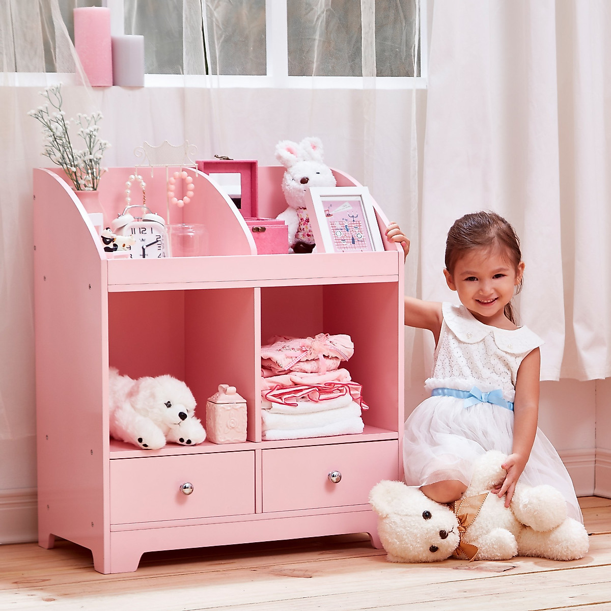 Teamson Kids - Windsor Wooden Cubby Storage - Pink