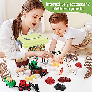 EnAuRoL 32PCS Farm Playset for Toddlers 1-3 Plastic Animal Figures Toys Double Farm Tractor Toys for Kids 3-5 Storage Box Ideal Festivals Birthday Gift