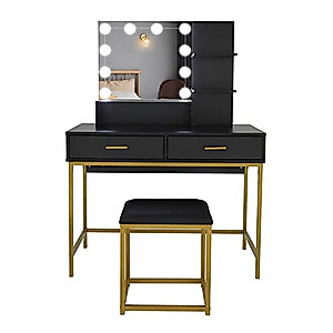 WYKDD Dresser with Square 2 Drawers 3 Storage Shelves Dresser Set with Upholstered Stools for Bathroom Bedroom (Color : D)