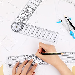 Plastic Goniometer Clear Quick Angle Protractor Angle Finder Angle Ruler with 7 Inch Arm 360 Degree Angle Measurement Tool for School Office Measuring Drawing Students Work (2 Pcs)