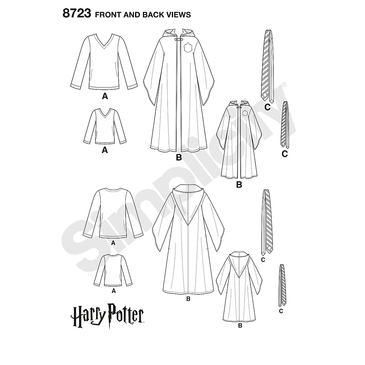 Simplicity 8723 Harry Potter Cosplay and Halloween Costume Sewing Pattern, Kids Teens and Adult Sizes XS-XL