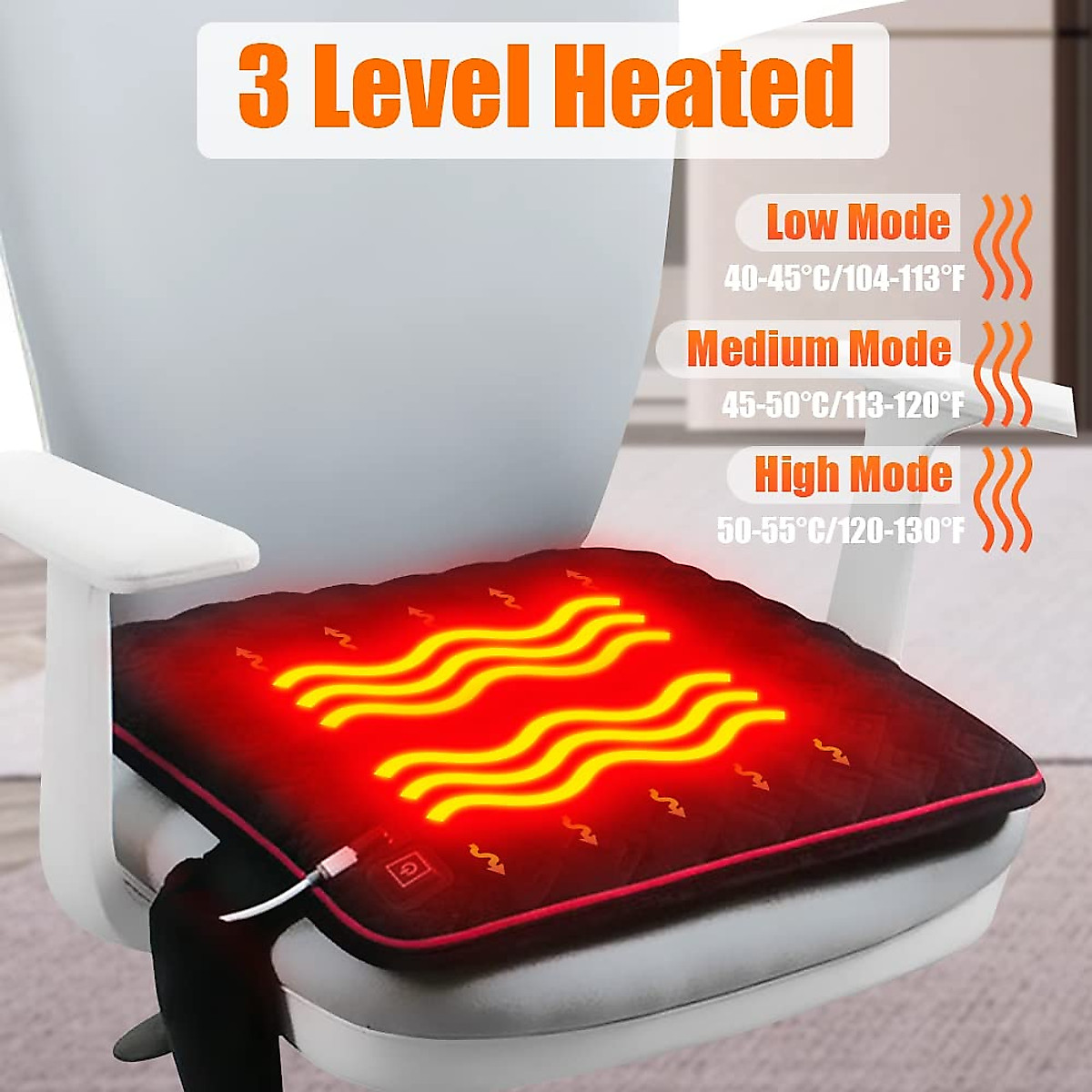 10000mAh Heated Seat Cushion Battery Operated - Portable USB Rechargeable Heating Seat Cushion for Office and Home