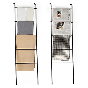 Metal Blanket Ladder Set of 2 Black Blanket Ladders for The Living Room Towel Ladder Rack Holder for Bathroom Bedroom (Black)