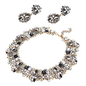 JOERICA Bib Statement Necklace for Women Chunky Choker Necklace and Earrings Set Vintage Rhinestone Statement Necklace Fashion Costume Set for Women