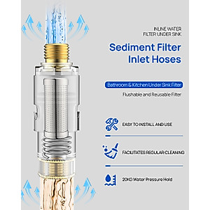 J-HVA Sediment Water Filter G3/8(9/16in) - Under Sink Water Filter, for Bathroom Kitchen RV Plumbing Water Faucet Supply Lines,35 Micron Flushable Inline Water Hose Filter, Conncet Angle Valve(2 Pack)