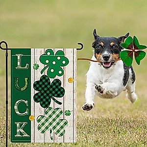YOVOYOA St Patricks Day Garden Flag, 12.5 x 18 Inch Double Sided Green Shamrock Clover Spring Flag, Rustic Luck Shamrock Buffalo Plaid Flag for Yard Patio Outdoor Farmhouse Decor
