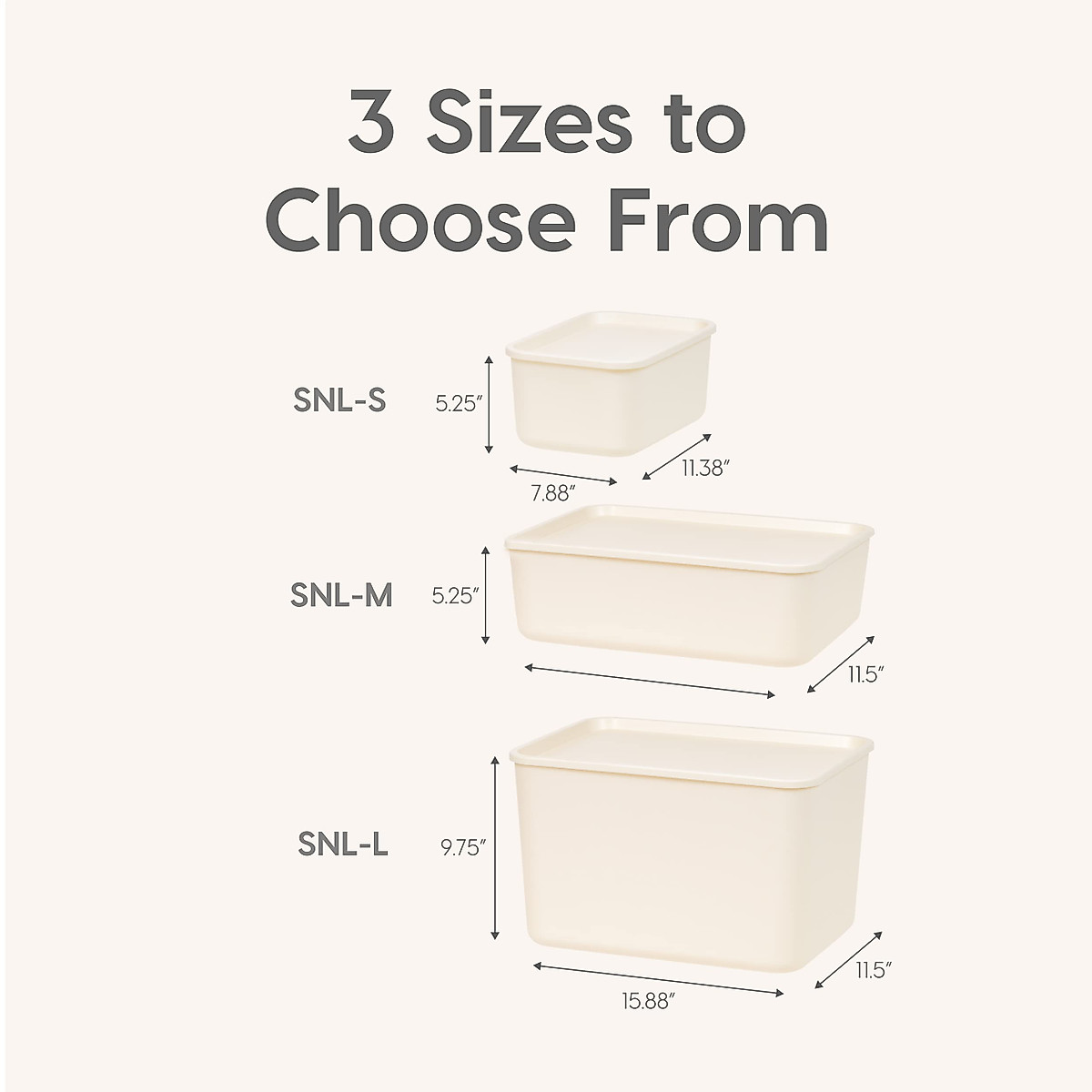 IRIS USA Plastic Modular Basket Bin & Lid, Combo (S/M/L), Stackable Lidded Storage Organizer Bins for-Kitchen-Bathroom and Bedroom, Off White
