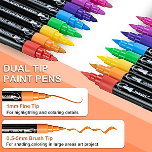 24 Colors Acrylic Paint Pens, Dual Tip Acrylic Paint Markers with Brush Tip and Fine Tip, Acrylic Pens for Rock Painting, Wood, Canvas, Stone, Glass, Ceramic,DIY Crafts Making Art Supplies
