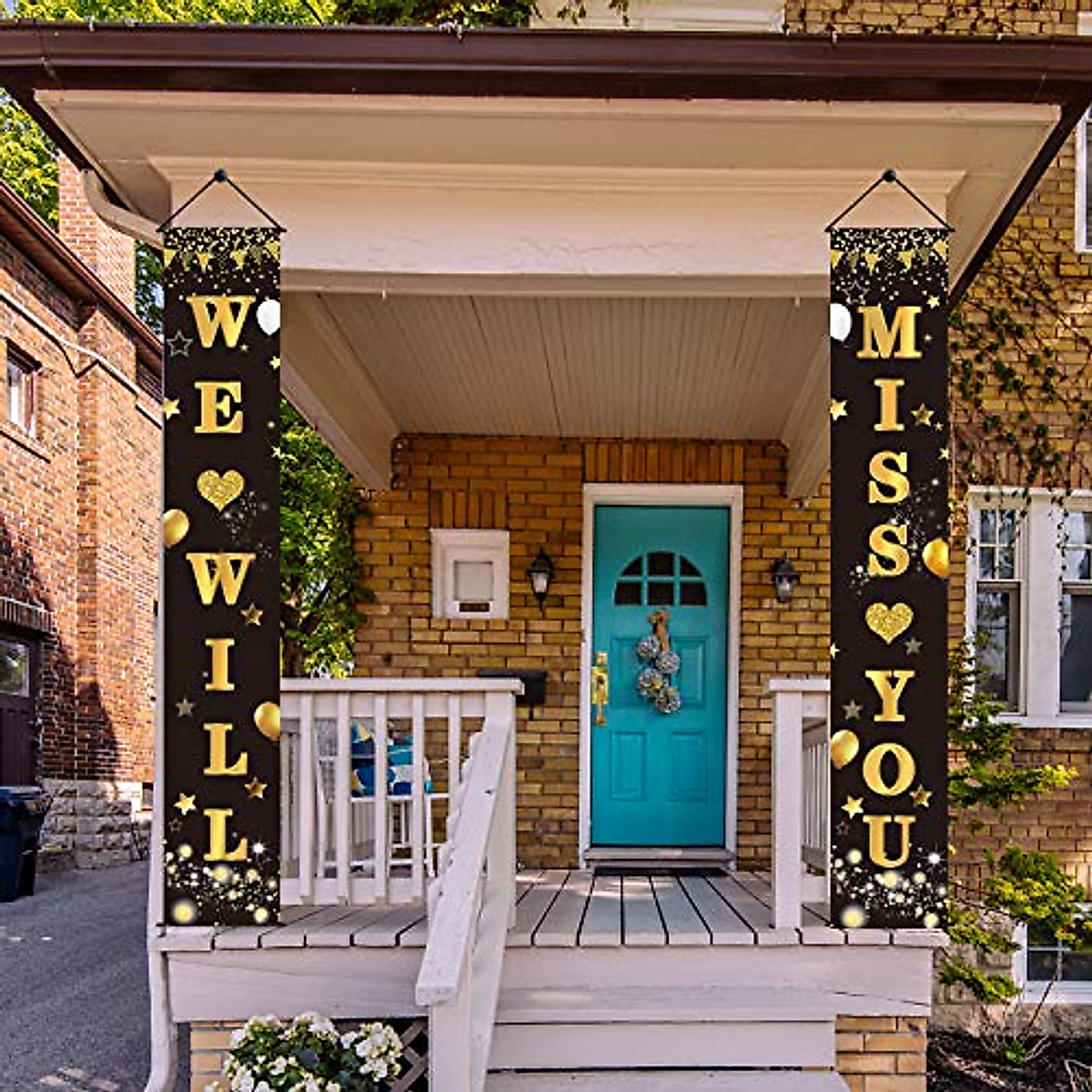 Luxiocio We Will Miss You Banner Porch Decorations, Going Away Party Farewell Party Decoration Supplies, Black Gold Graduation Party & Retirement Office Work Party Sign Décor