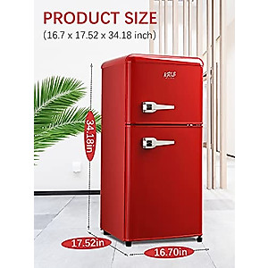 KRIB BLING Compact Refrigerators with Freezer, Mini Fridge with 7 Level Temp Adjustable Thermostat, Small Fridge for Apartment, Office, Basement, Red