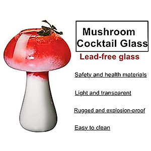 SuproBarware Mushroom Glasses Creative Mushroom Cocktail Glass Cup Set of 2 Clear Mushroom Shaped Drinks Cups 250ml Wine Glasses for Party Novelty Drinking for KTV Bar Club (Transparent)