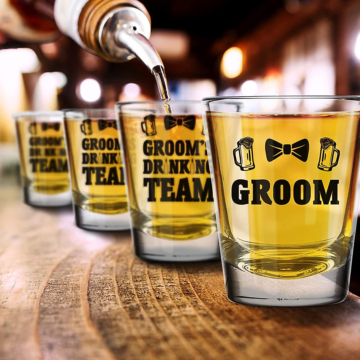 shop4ever Groom Bowtie and Groom's Drinking Team Shot Glasses ~ Bachelor Party Favors ~ Wedding Shot Glasses (7 Pack)