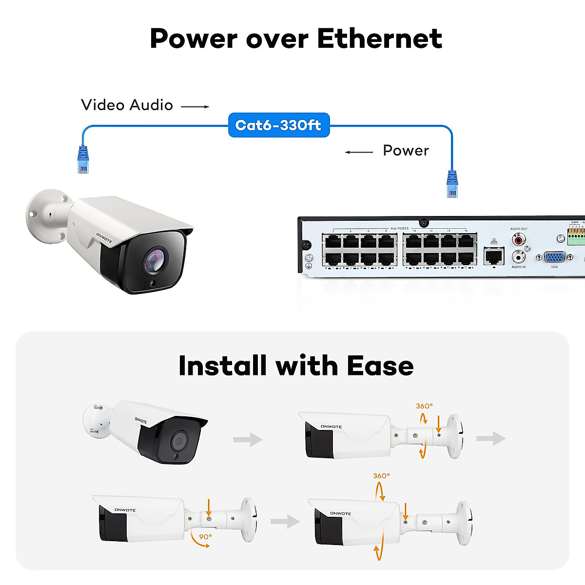 ONWOTE 4K 8MP PoE IP Security Camera, AI Human Vehicle Detection, 3840x2160P, 128° Field of View, Video Audio, Indoor Outdoor, Add-on Camera to PoE NVR System