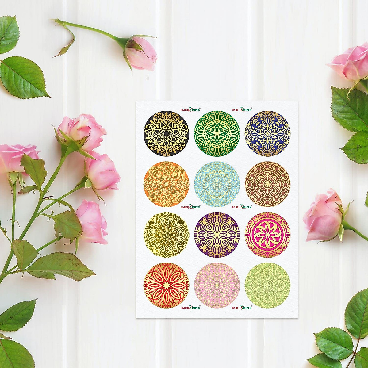 Mandala Gold Foil Stickers - (Pack of 120) 2" Large Round Labels for Christmas Happy Holidays New Year Birthday Cards Gift Boxes Envelope Seals