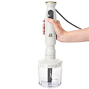 Beautiful Immersion Blender with 500ml Chopper and 700ml Measuring Cup, by Drew Barrymore (White Icing)