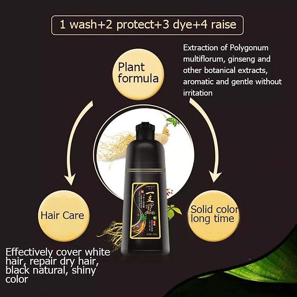 Instant Hair Colouring Shampoo, 3 in 1 Black Hair Shampoo, Instant Black Hair Dye Shampoo Darkening Shampoo Hair Growth Shampoo for Men Women, Regain Colour & Youth for Your Hair