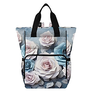 xigua Blue and White Roses Diaper Bag Backpack Multi Function Baby Changing Bags Waterproof Large Capacity Travel Back Pack for Mom Dad