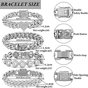shopbyskyler 4PCS Gold Bracelets for Women Silver Clustered Tennis Bracelet for Women Heart Round Diamond Cuban Bracelet Layered Link Bracelet Set Fashion Jewelry for Women Gift Set (Silver-2, 8inch)