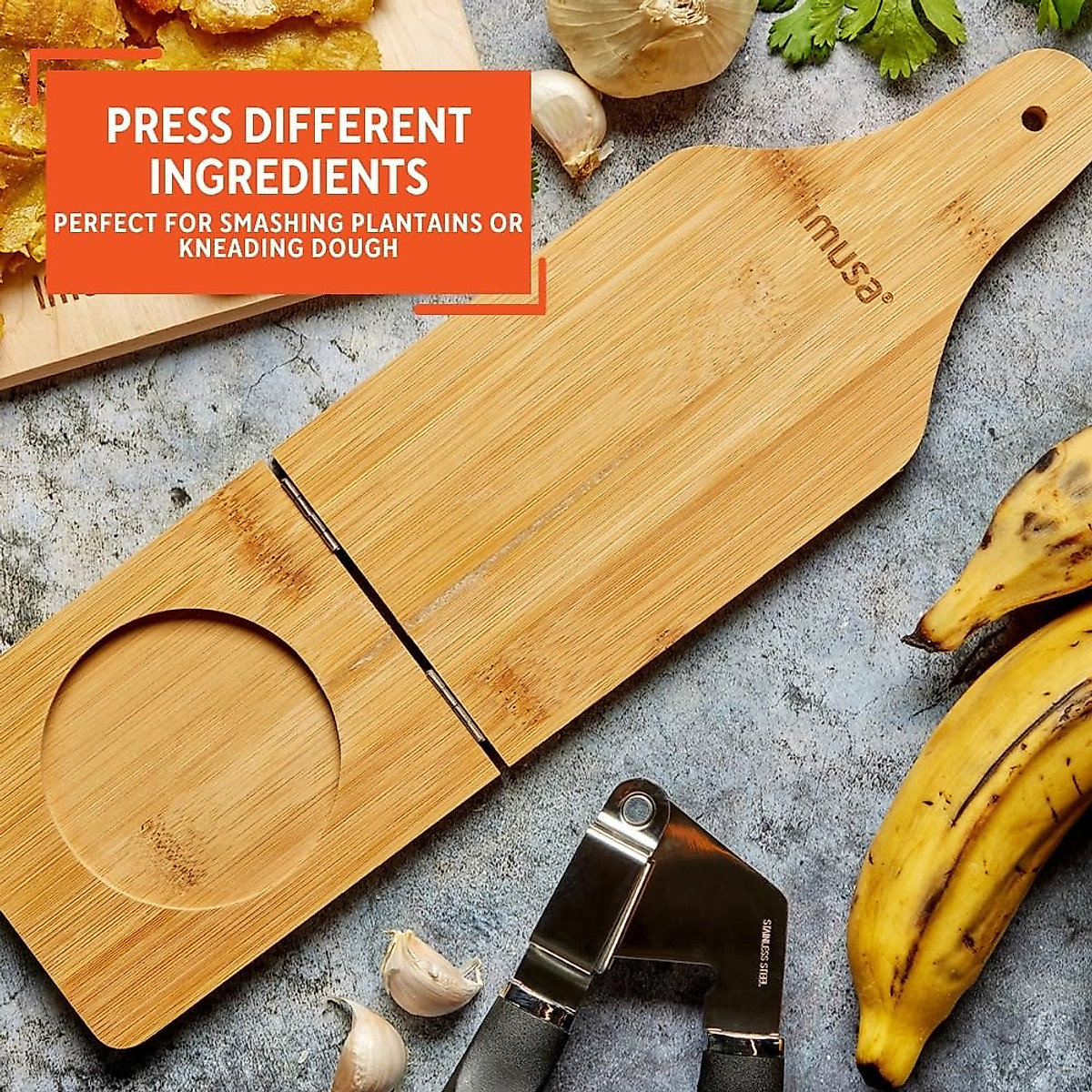 IMUSA USA Traditional Small Bamboo Tostonera/Plantain Masher