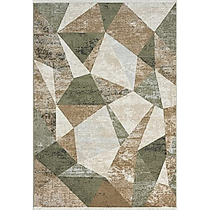Abani Savoy Collection Area Rug - Green and Cream Geometric Design - 7'9"'x10'2 -Easy to Clean - Durable for Kids and Pets - Non-Shedding - Medium Pile - Soft Feel -for Living Room, Bedroom & Office