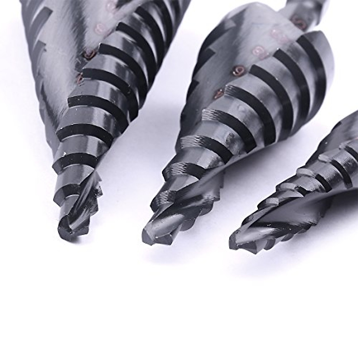 ATOPLEE Step Drill Bit, 3pcs 6mm Hex Shank HSS Nitriding Black Spiral Fluted Unibit Step Bit for Hole Drilling in Metal, Copper, Aluminum,Wood,Plastic,Sizes 4-12mm/4-20mm/4-32mm