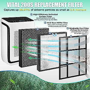 Vital 200S Replacement Filter Compatible with Levoit Vital 200S Air Puri-fier，3-in-1 H13 True HEPA Filter and High-Efficiency Activated Carbon Filter, Part # Vital 200S-RF，2 Pack，White