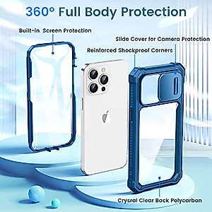 Ruky for iPhone 14 Pro Max Case with Camera Cover, iPhone 14 Pro Max Phone Case Built-in Screen Protector Full Body Protection Heavy Duty Case Boys Men for iPhone 14 Pro Max 6.7", Blue