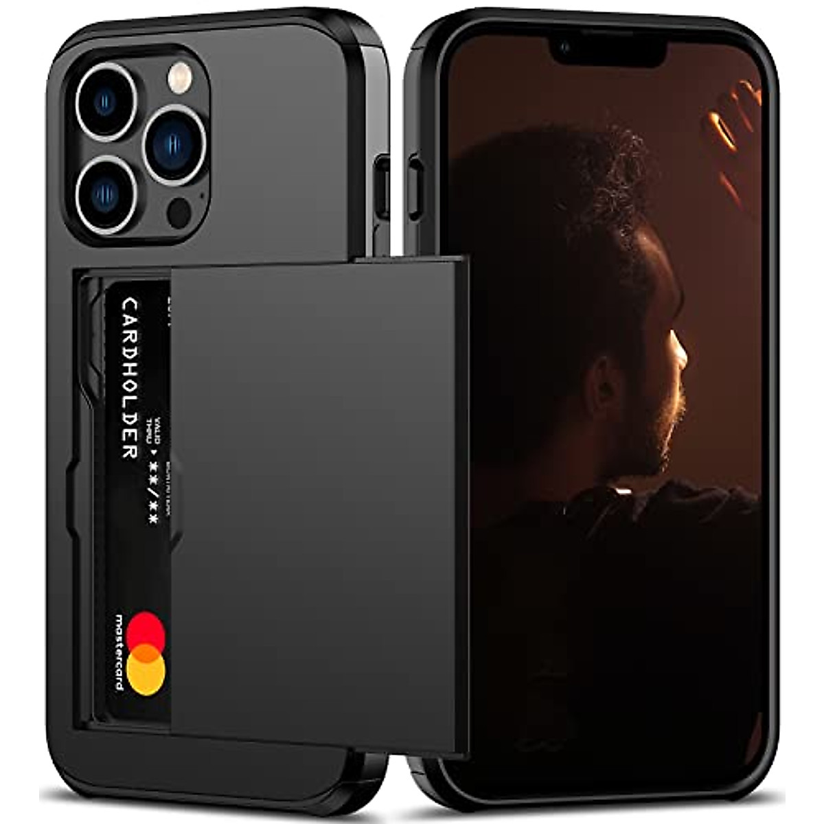Nvollnoe for iPhone 13 Pro Case with Card Holder Heavy Duty Protective Dual Layer Shockproof Hidden Card Slot Slim Wallet Case for iPhone 13 Pro for Men&Women(Black)