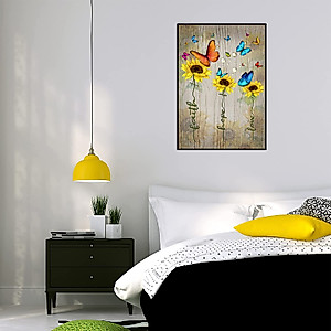 Psinzmk5D Diamond Painting Kits for Adults Sunflowers - DIY Butterfly Diamond Art Paint with Diamonds Round Full Drill Diamond Dots Painting for Adults Beginners Inspirational Gem Art Pictures Art