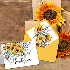Whaline 36 Packs Sunflower Thank You Cards Spring Summer Flower Greeting Cards Floral Blank Note Cards with Envelopes and Stickers for Wedding Birthday Baby Shower Party, 4 x 6 Inch