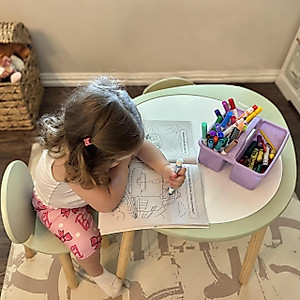 Beright Kids Table and Chairs Set, Kids Wooden Play Table with 2 Chairs, Kids Round Table for Toddlers, Suitable for Bedroom, Playroom and Kids' Room, with Removable Top Panel and Storage Bag, Green