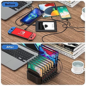 Charging Station for Multiple Devices,Cinlinso 175W/35A 16 Port USB Fast Charging Station,Multi Device Charger Organizer Compatible with iPad,Tablet,Kindle Cell Phone and Other Electronic