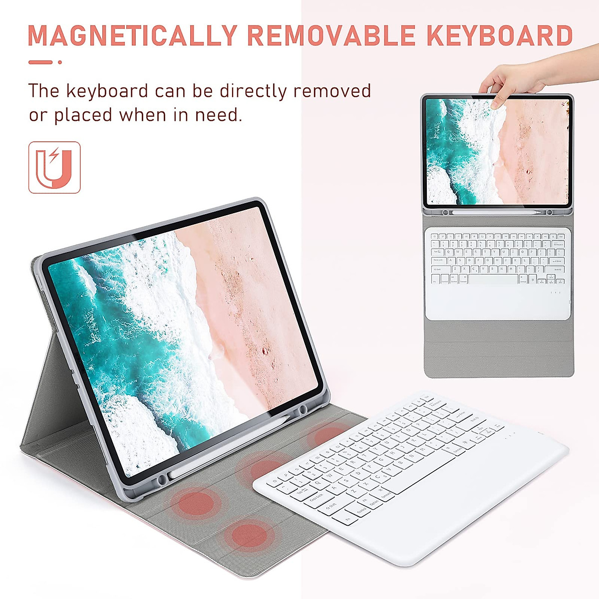 Backlit Keyboard Case and Mouse Compatible with iPad Pro 12.9 2020/2018, Detachable Keyboard US Layout with Mice & Cover for iPad Pro 12.9 4th Gen./3rd Gen, Rose Gold